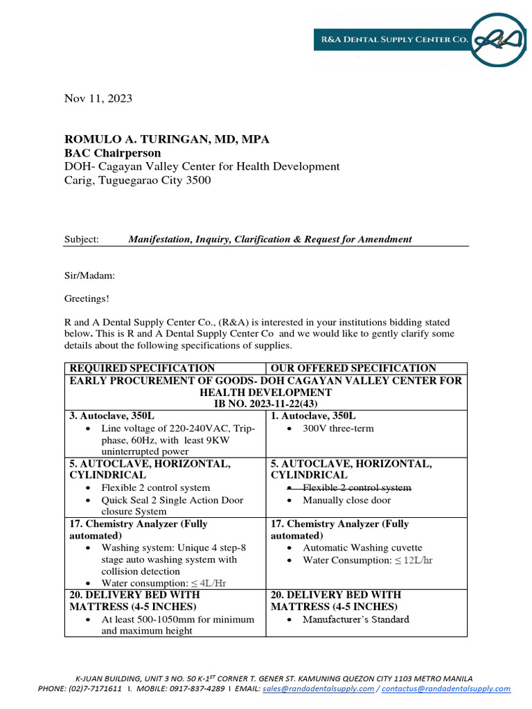 DOH-2-CLARIFICATION-QUERIES-AND-RECONSIDERATION-LETTER | PDF | Manufactured Goods | Equipment