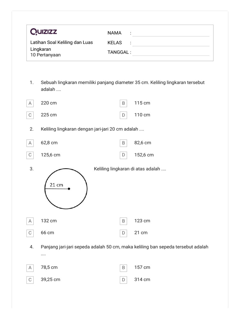 Latihan Soal Keliling Dan Luas Lingkaran | PDF