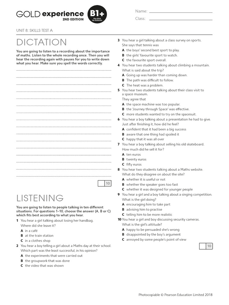 Gold Exp B1P U8 Skills Test A | PDF | Mathematics