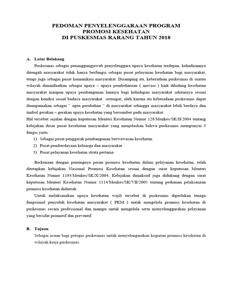 Pedoman Penyelenggaraan Program Promosi Kesehatan | PDF