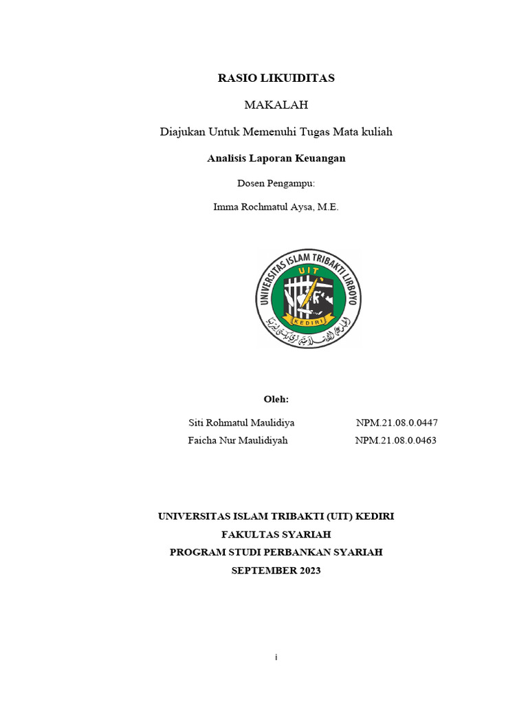 Analisis Rasio Likuiditas Perusahaan | PDF | Pengelolaan Keuangan & Uang
