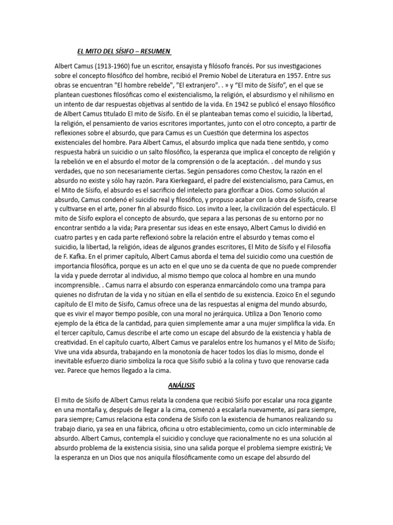 Reumen Del Mito Del Sísifo Brenda Lara | PDF | Albert Camus ...