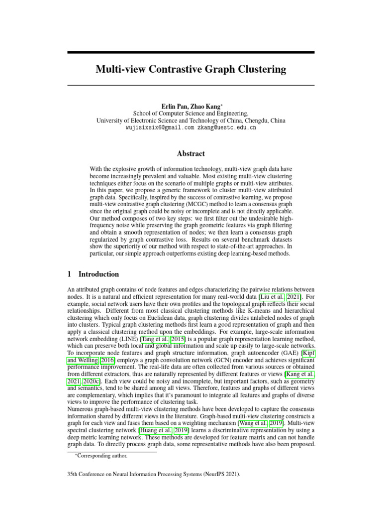 Neurips 2021 Multi View Contrastive Graph Clustering Paper Pdf Cluster Analysis Deep Learning