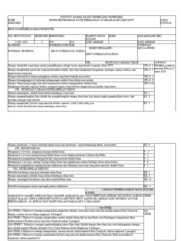 RPS Format A Tahun 2023 | PDF