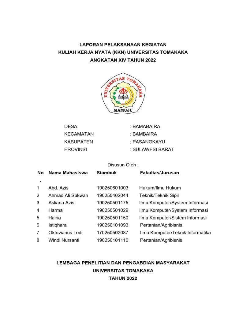 KKN 2022 Desa Bambaira, Pasangkayu | PDF