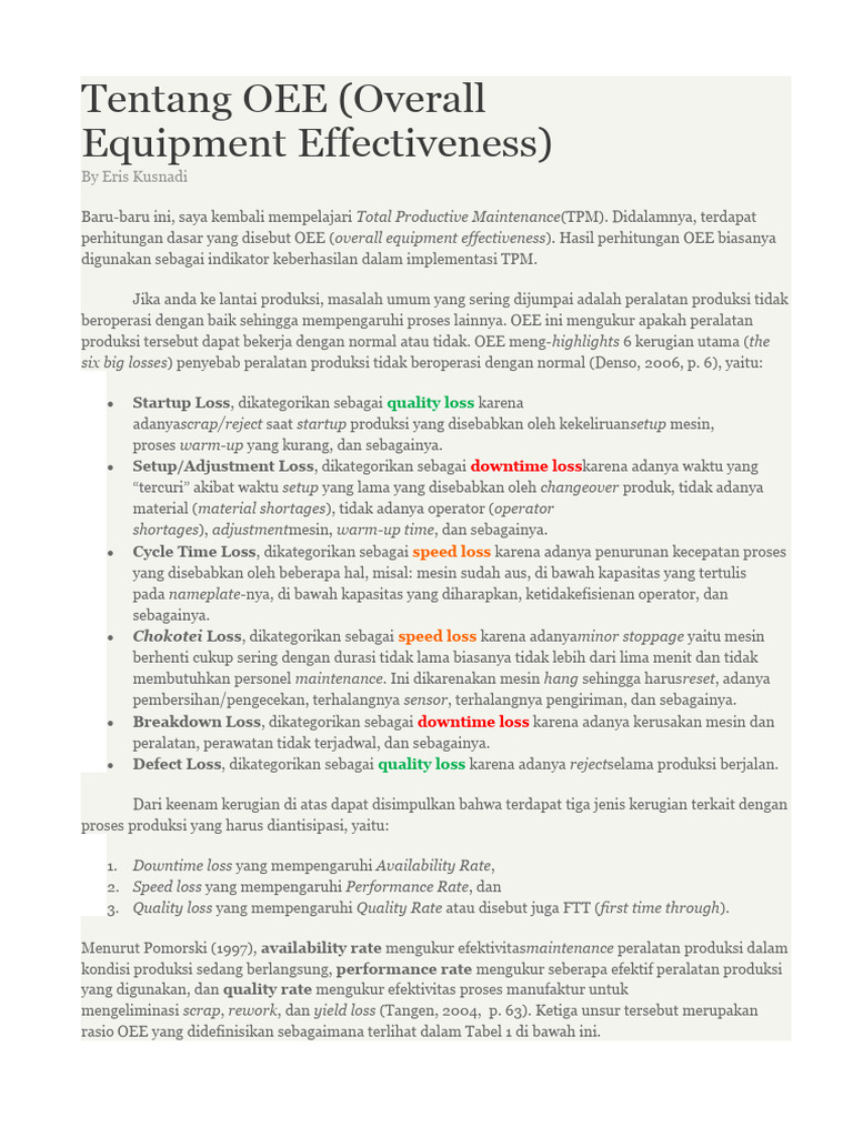 OEE (Overall Equipment Effectiveness) | PDF
