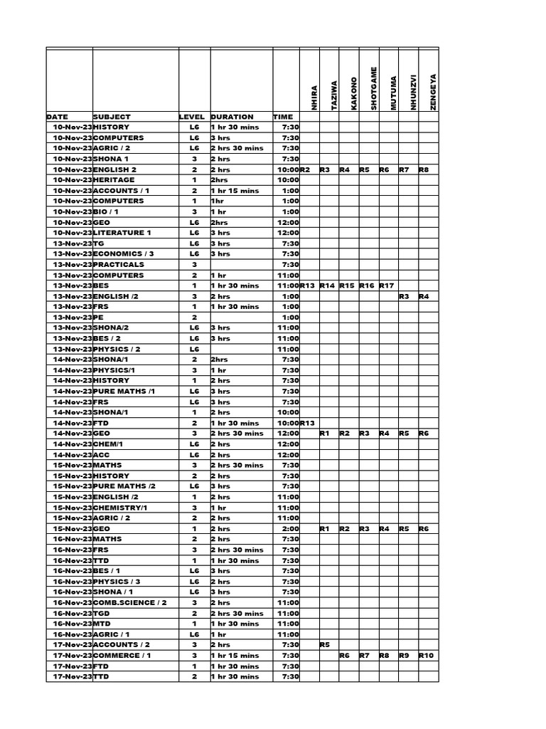 Zimbabwe Exam Schedule November 2023 | PDF | Railway Companies ...