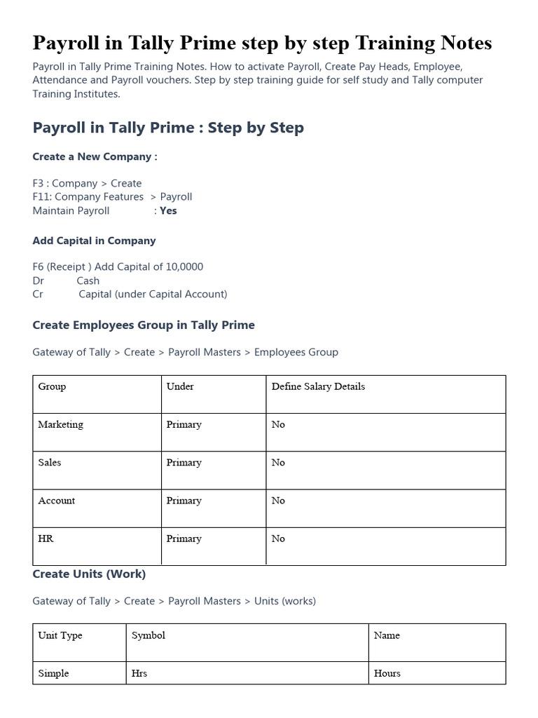 Tally Prime Payroll Training Guide | PDF | Payroll | Salary