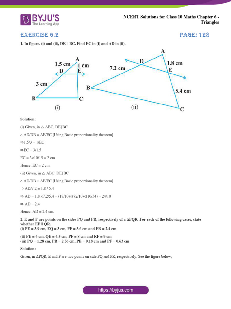 NCERT Solutions For Class 10 Maths Chapter 6 Triangles Exercise 6.2 ...