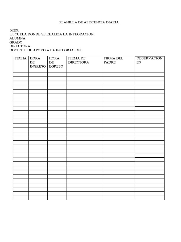 Planilla de Asistencia Diaria 2 | PDF