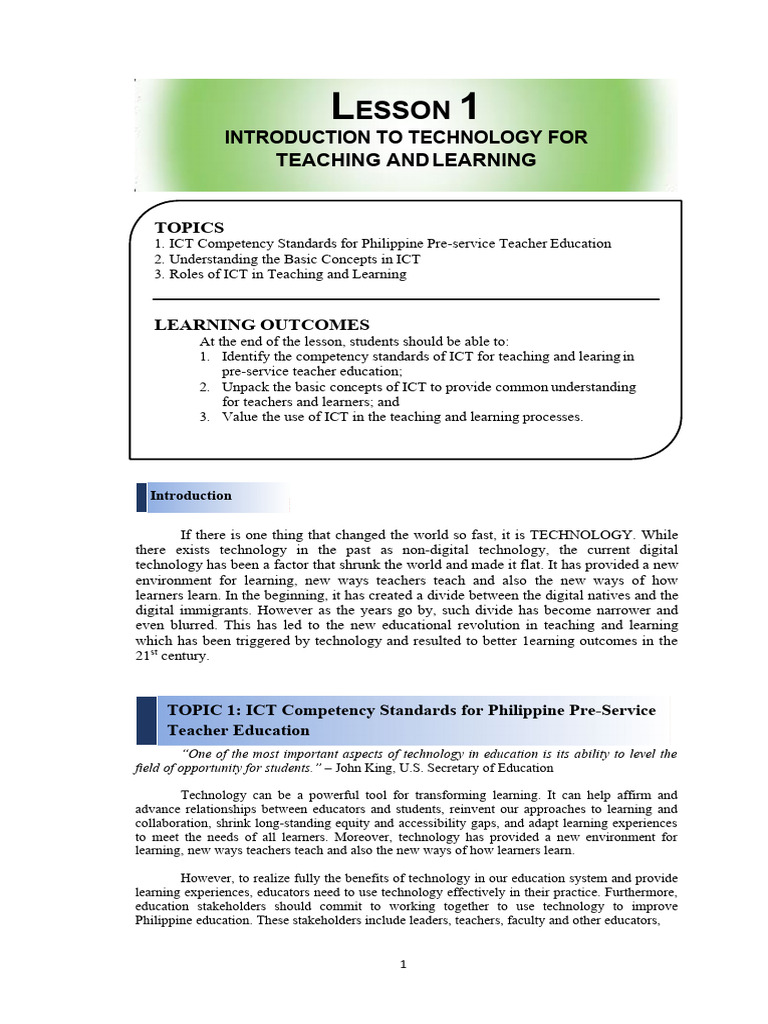 TTL1 Lesson-1 Topic-1 | PDF | Educational Technology | Learning