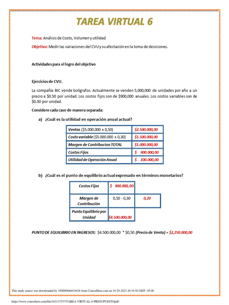 Tarea Virtual 6 Presupuesto PDF | Descargar gratis PDF | Economias | Sector privado
