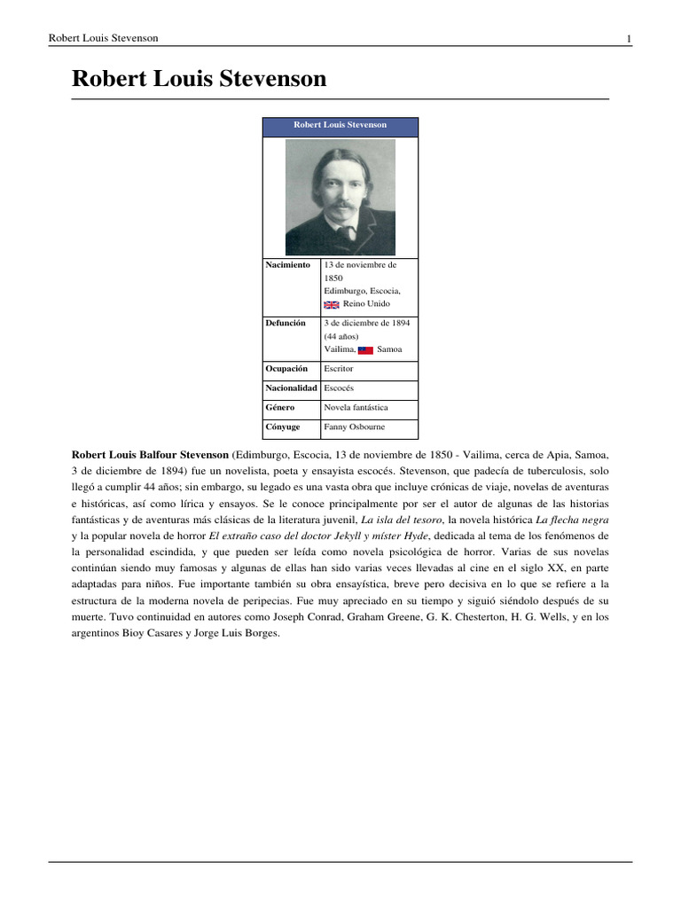 Biografia Robert Louis Stevenson - Compress | PDF | Robert Louis Stevenson