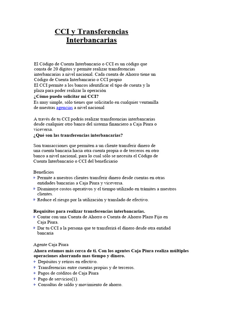 CCI y Transferencias Interbancarias | PDF | Bancos | Transferencia bancaria