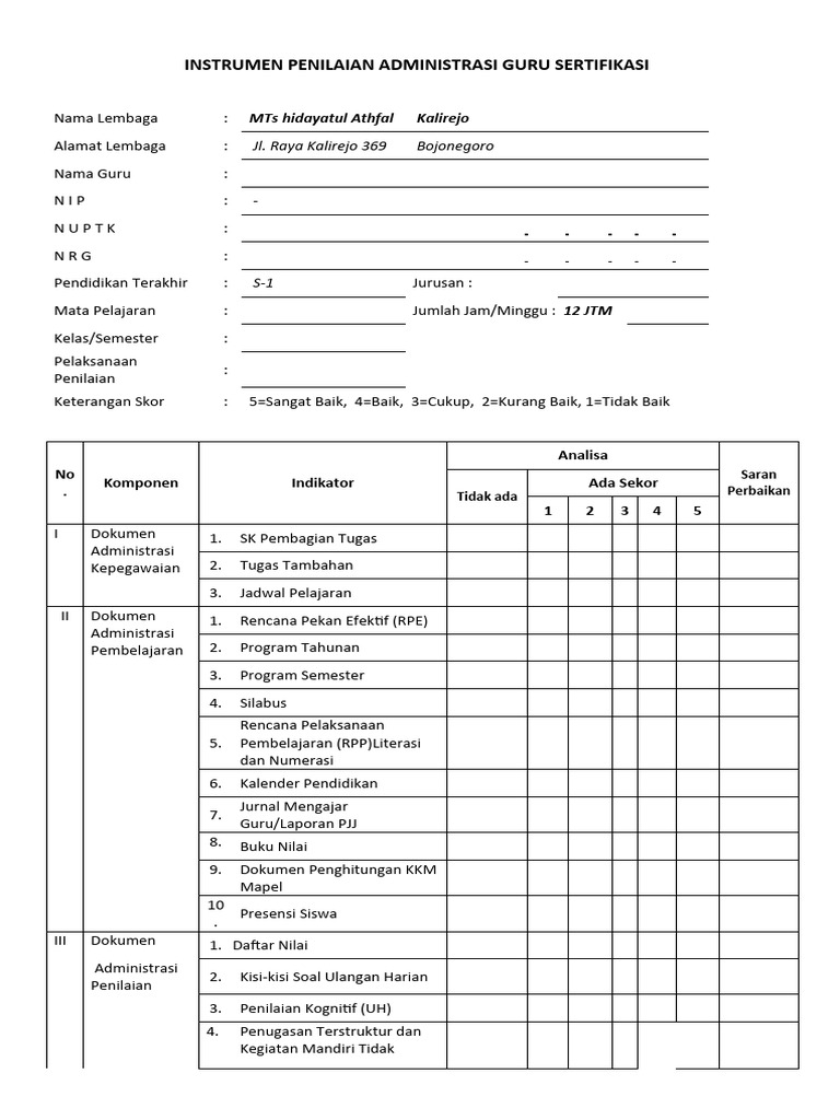 Instrumen Monev Guru | PDF