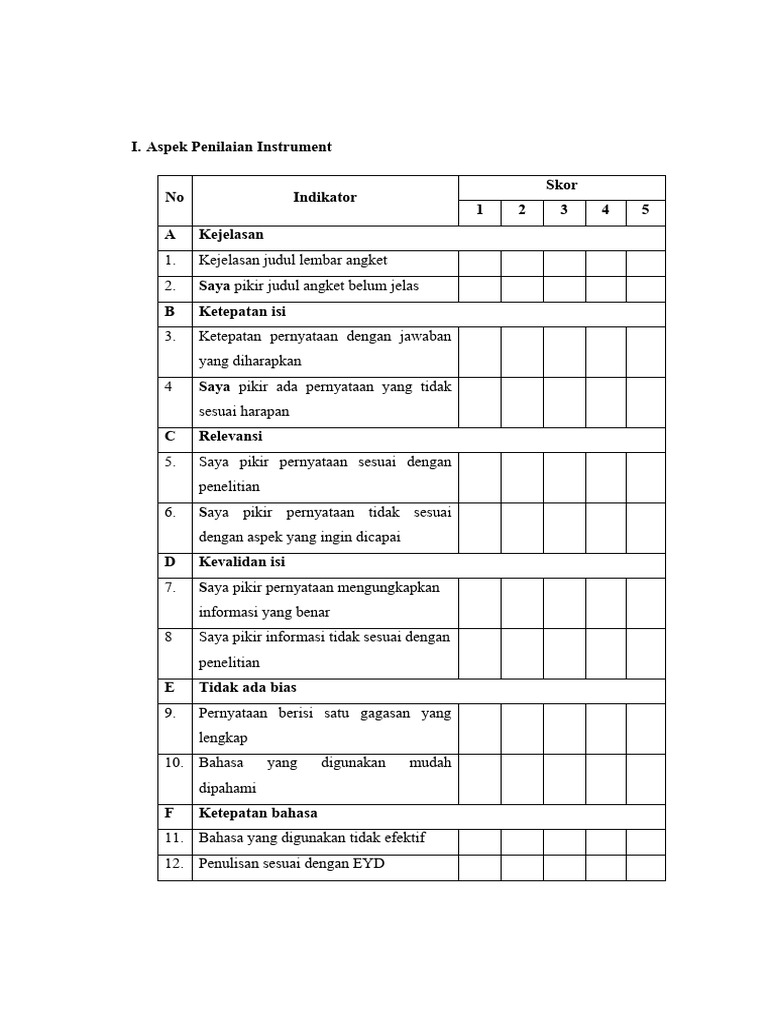Lembar Penilaian Instrumen Oleh Validator | PDF
