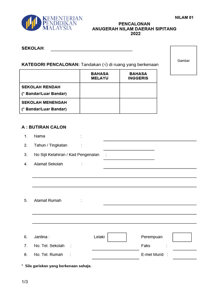 2022 - Borang Pencalonan Anugerah Nilam | PDF