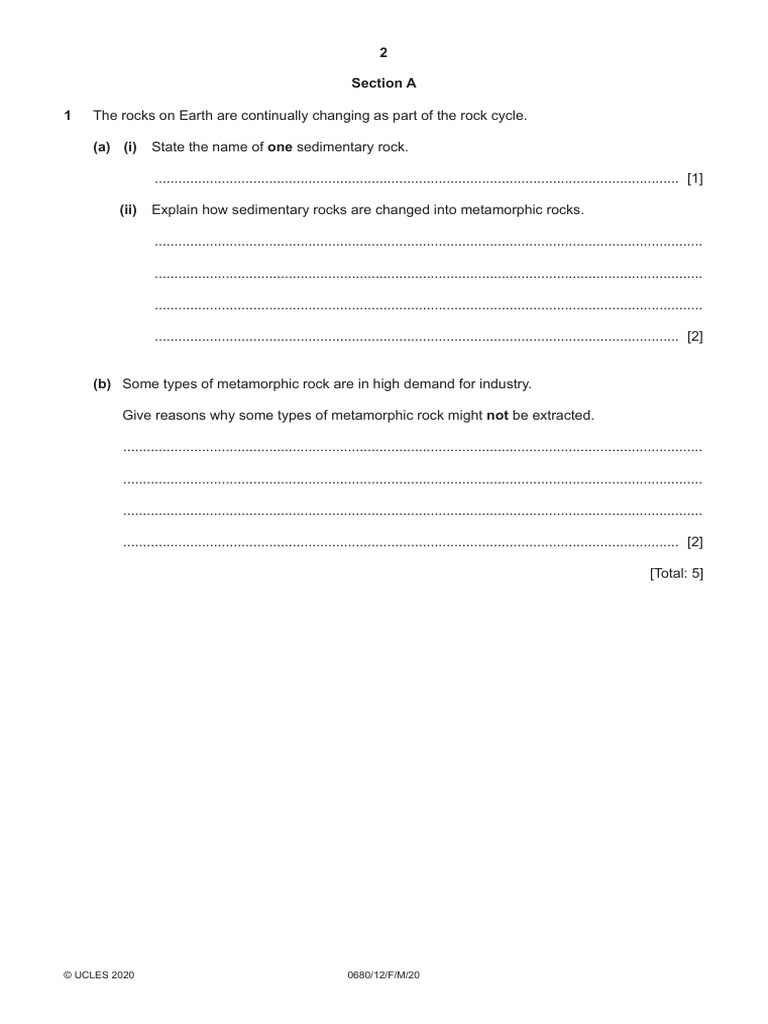 5th - Rocks - 0680 - 12 IGCSE ENVIRONMENTAL MANAGEMENT March 2020 | PDF ...