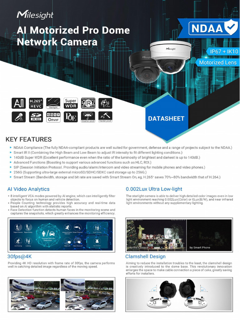 Milesight Ai Motorized Pro Dome Network Camera Ndaa e Datasheet en | PDF | Session Initiation ...