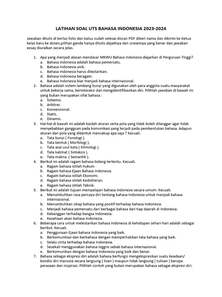 Latihan Soal Uts Pilihan Ganda Dan Essay | PDF