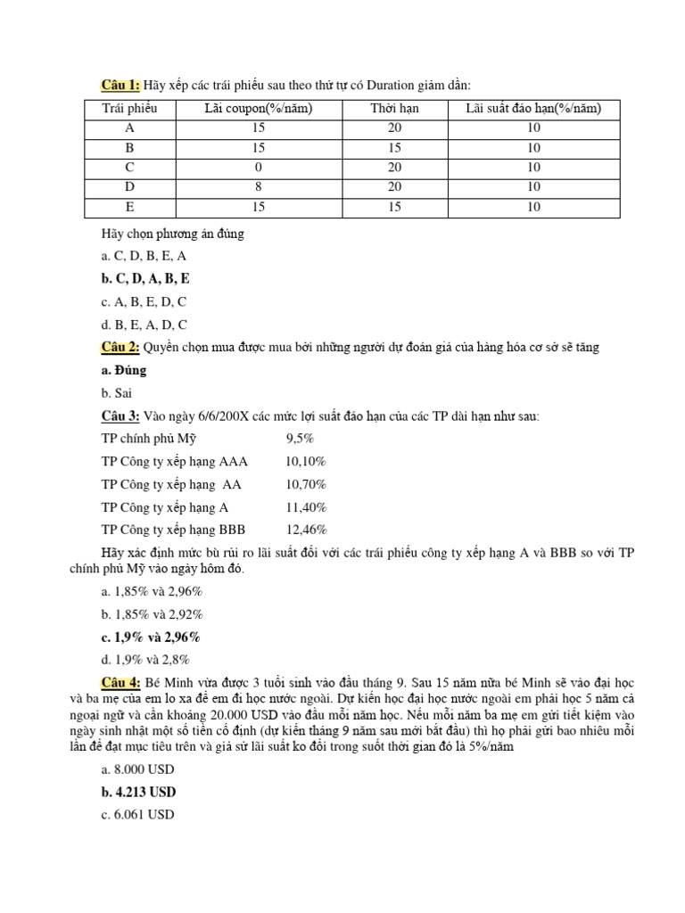 Trac Nghiem PT Va DTCK 1 | PDF