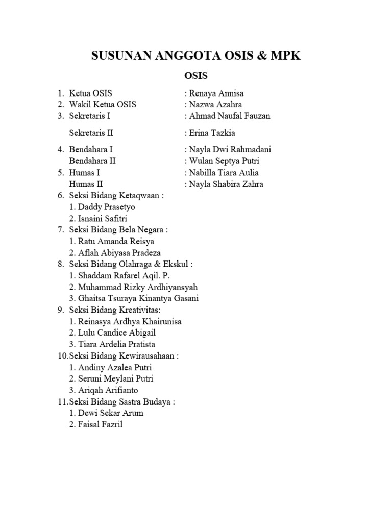 Susunan Anggota OSIS dan MPK | PDF | Ilmu Sosial