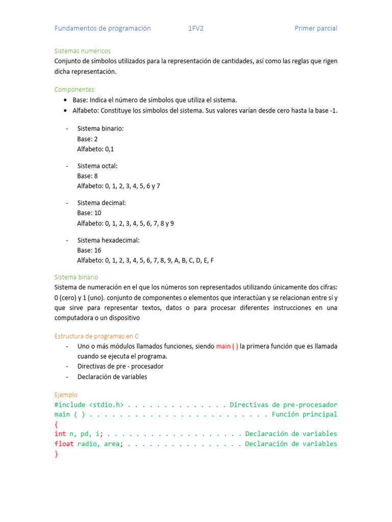 Fundamentos de Programación - 1er Parcial | PDF | Lenguaje de programación | Programación de ...