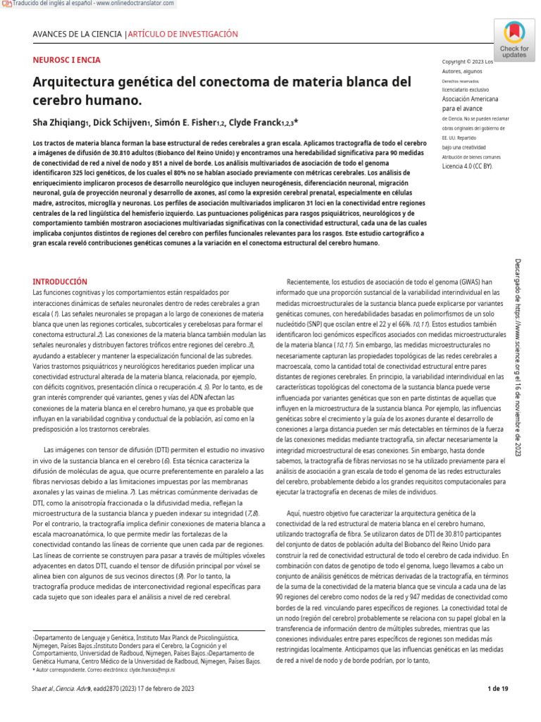 Arquitectura Genética Del Conectoma de Materia Blanca Del Cerebro Humano. | PDF | Cerebro ...