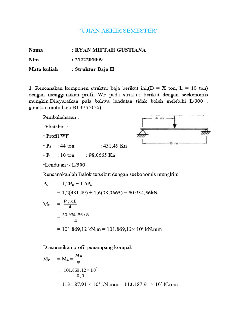 Perencanaan Struktur Baja WF dan Cek Lentur | PDF | Metode & Bahan Ajar