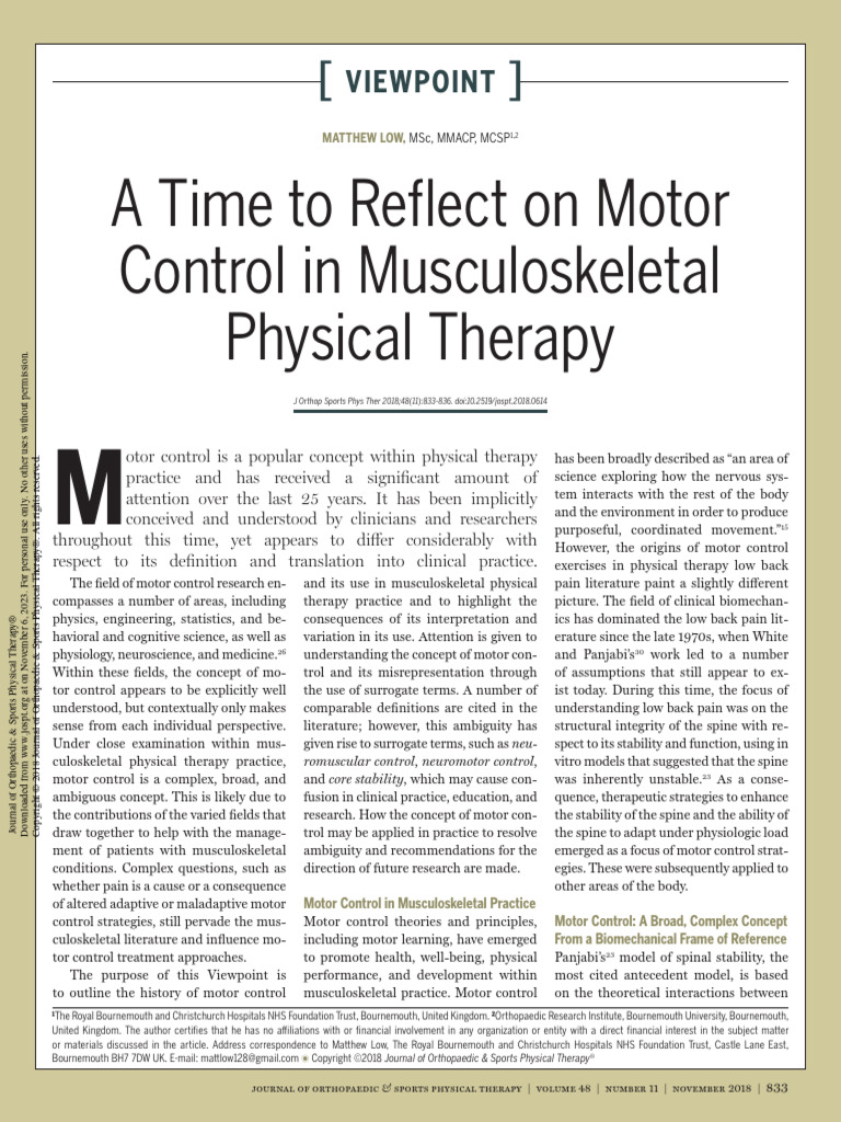 Low 2018 A Time To Reflect On Motor Control in Musculoskeletal Physical ...
