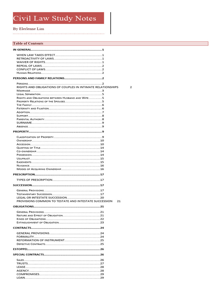 Civil Law Study Notes | PDF | Annulment | Marriage