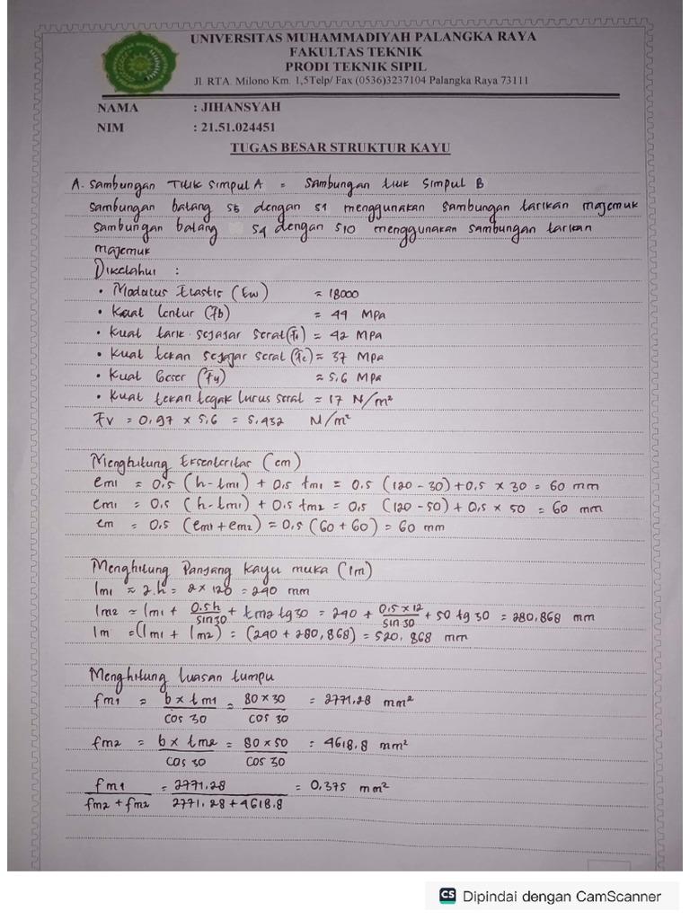 Contoh Perhitungan Analisis Sambungan Struktur Kuda Kuda Kayu | PDF