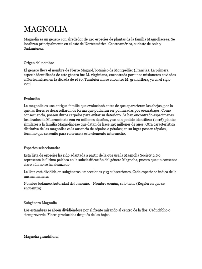 Especies y Evolución de Magnolia | PDF | Especies | Plantas Medicinales ...