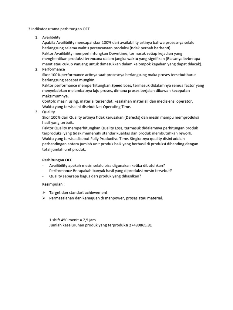 3 Indikator Utama Perhitungan Oee Pdf Bisnis Teknologi Rekayasa