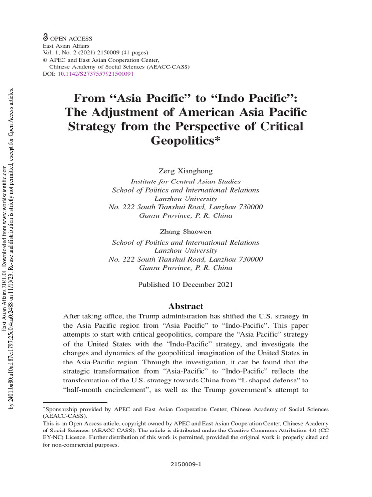 Zeng Zhang 2021 From Asia Pacific To Indo Pacific The Adjustment of ...