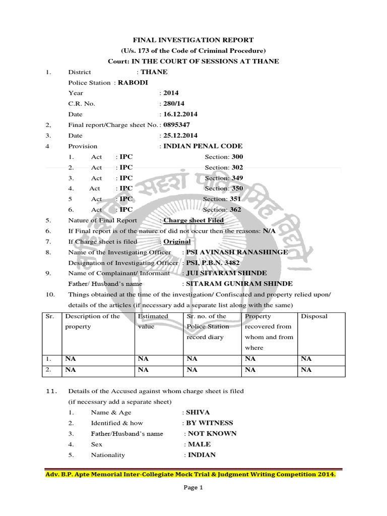 Chargesheet | PDF | Justice | Crime & Violence