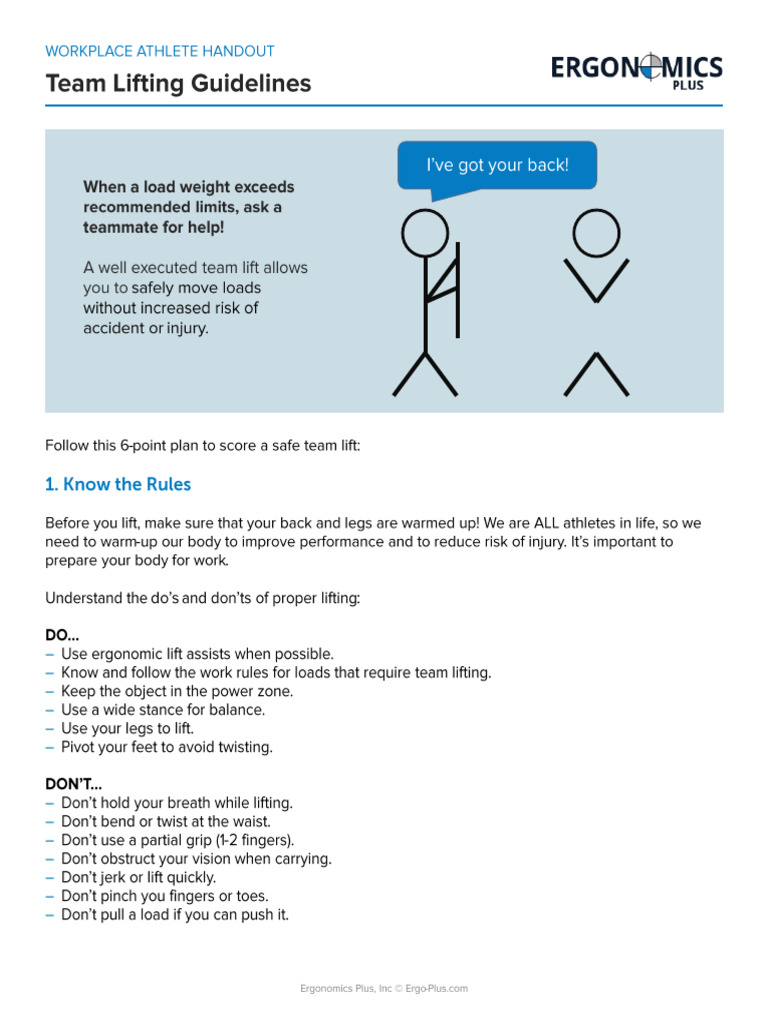 WA Handout Team Lifting Guidelines | PDF