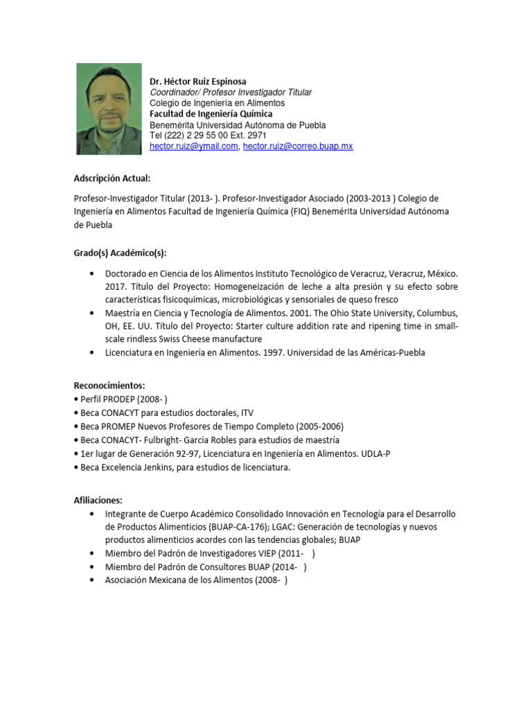 CV HECTOR RUIZ ESPINOSA 2018 | PDF | Science | Academia