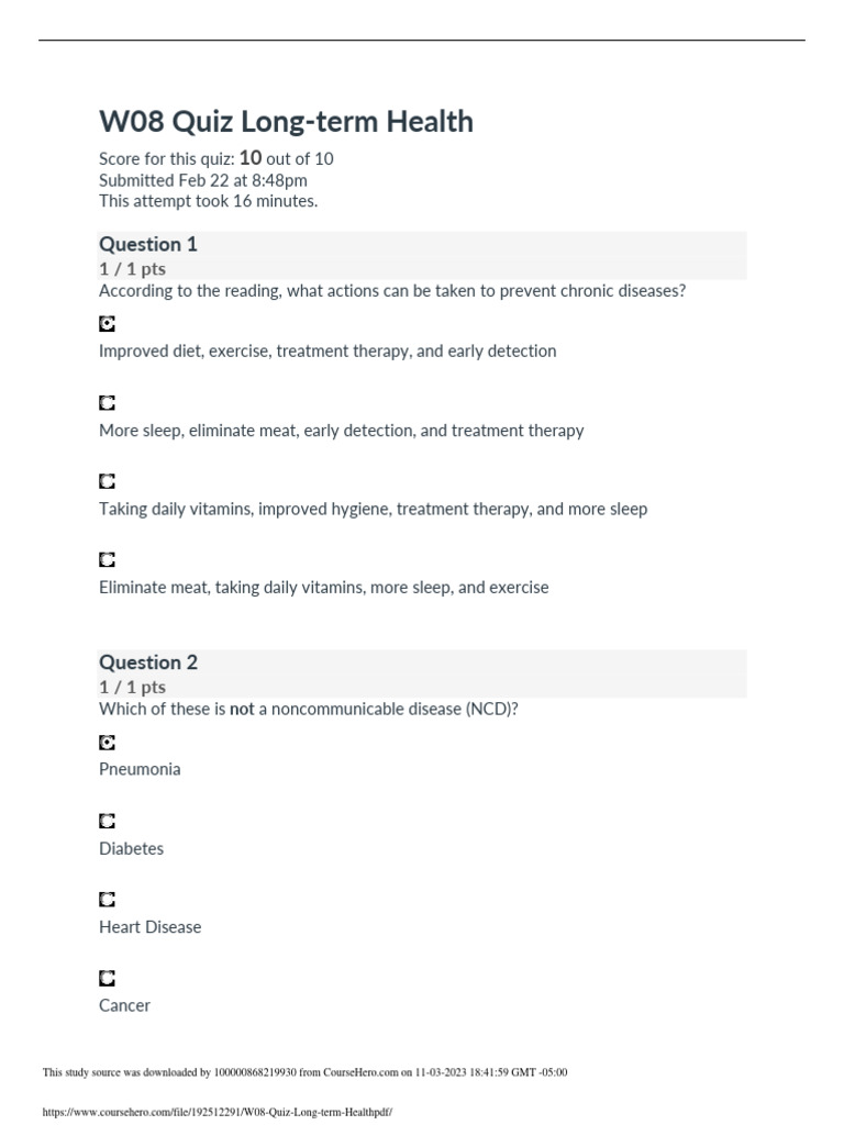 Long-term Health Quiz Insights | PDF | Health Sciences | Public Health