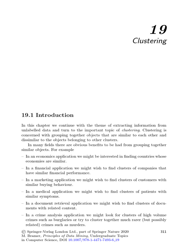 Chap 19 - CLustering | PDF | Cluster Analysis | Applied Mathematics
