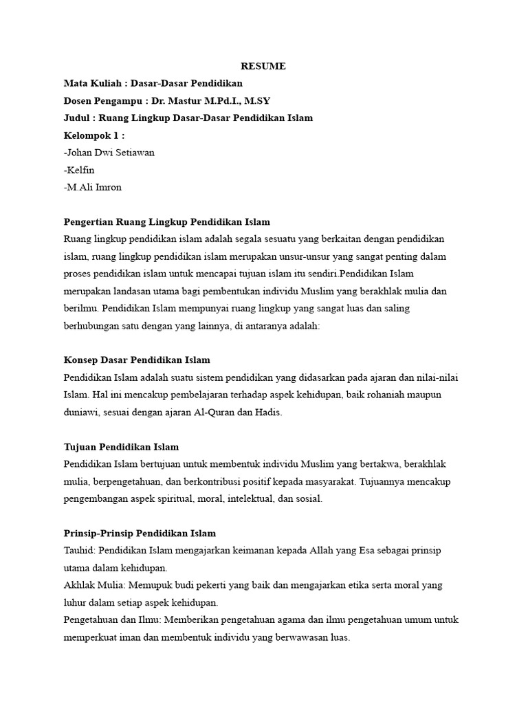 Resume Dasar-Dasar Pendidikan Islam | PDF