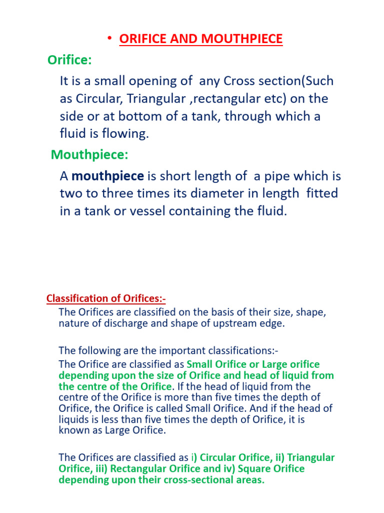 Flow Through Orifice & Mouth Pieces | PDF