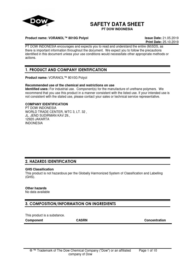 Voranol 8010G (MSDS-ENG) | PDF | Polyvinyl Chloride | Toxicity