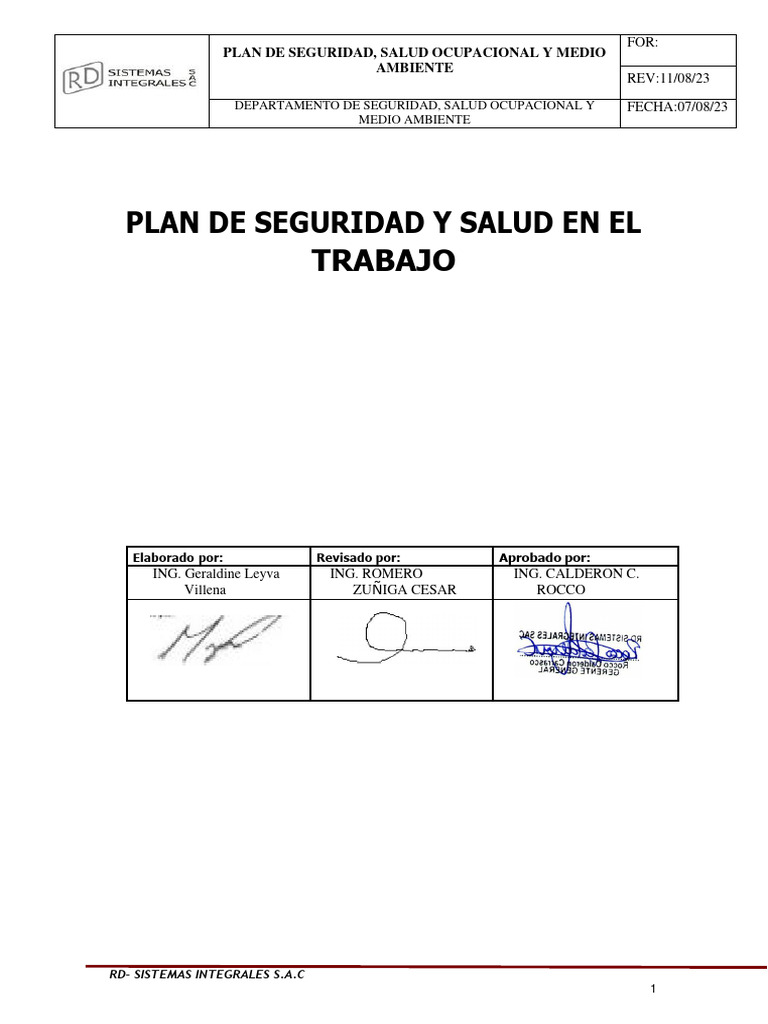 Plan de Seguridad y Salud en El Trabajo Rev03 | PDF | Seguridad y salud ocupacional | Valores
