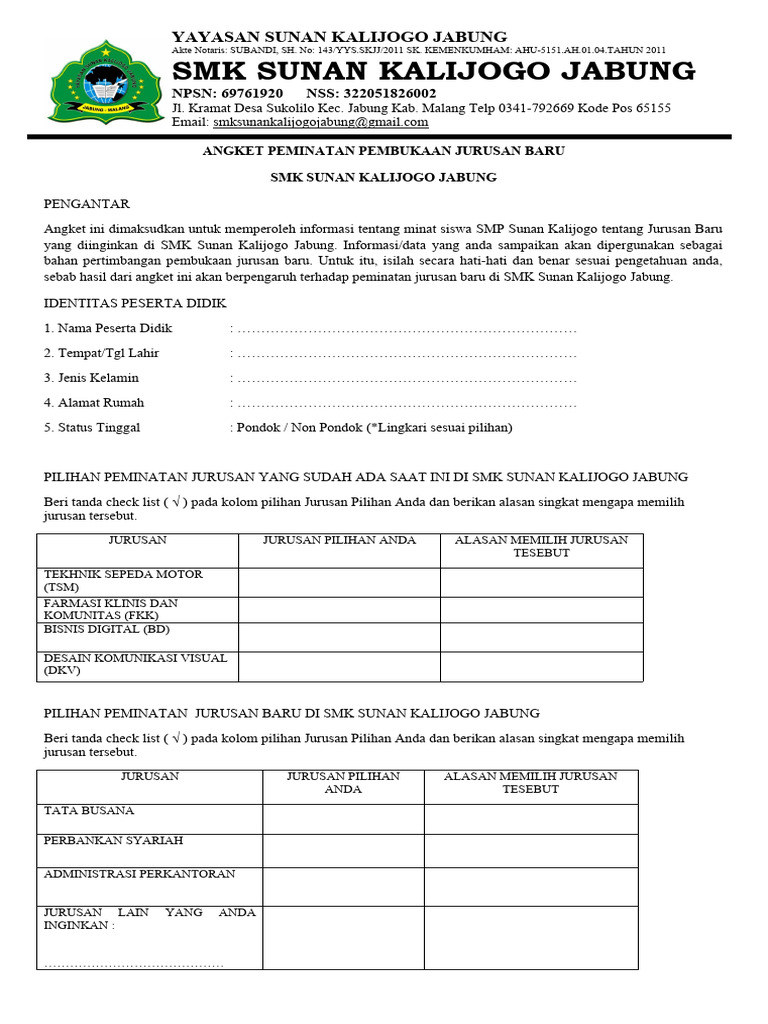 Angket Jurusan Baru | PDF