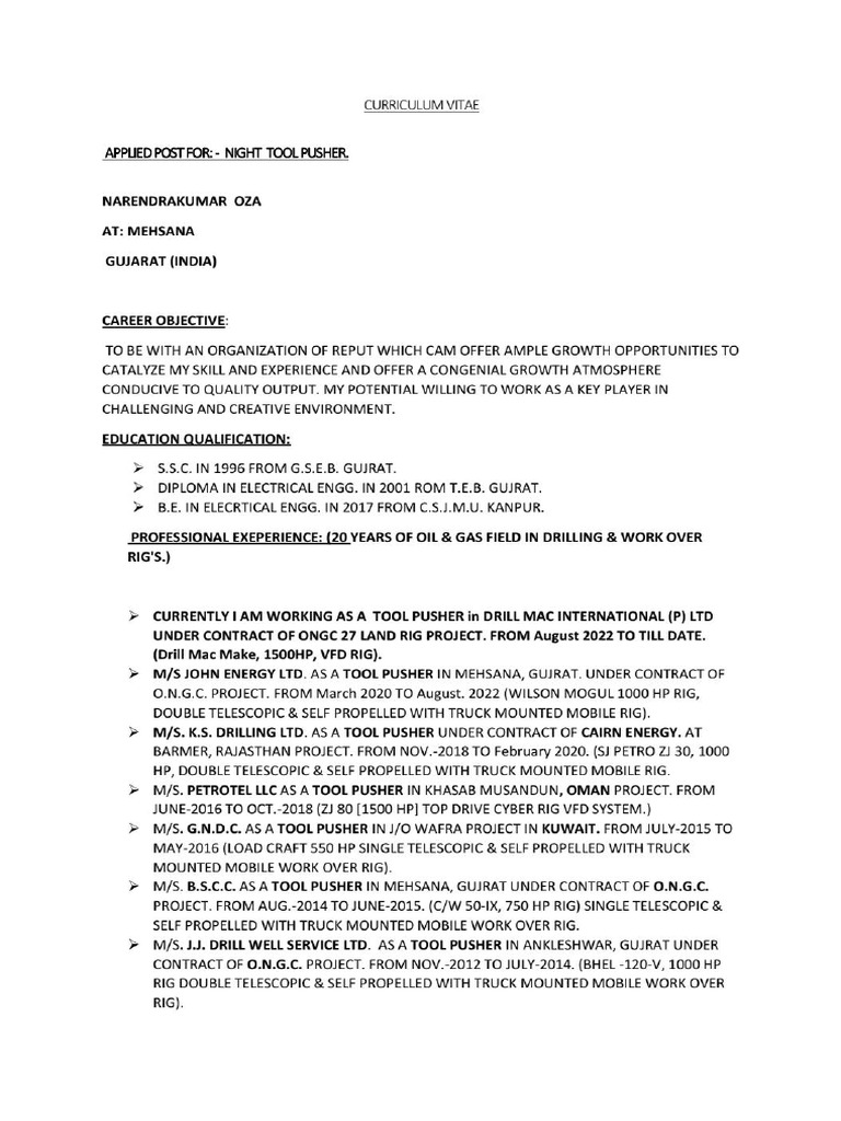 1 Toolpusher - Narendra Kumar | PDF