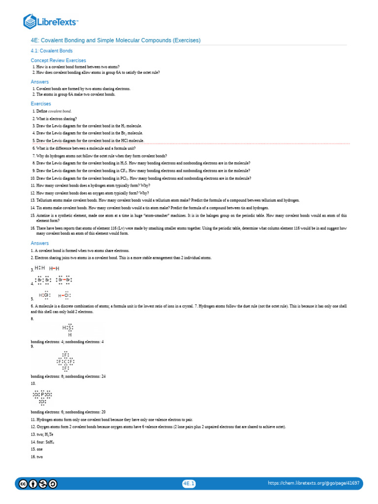 04e Exercises Pdf Chemical Bond Chemical Polarity
