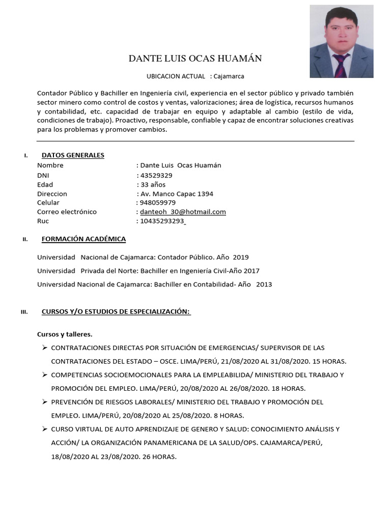CV Dante Actuliza 2020 | PDF | Perú | Lima