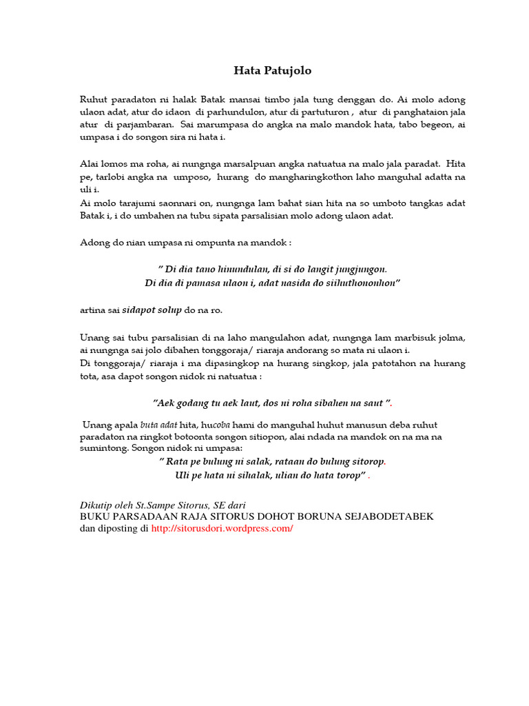 Garis Besar Ruhut Paradaton Parsadaan Raja Sitorus Dohot Boruna Se ...