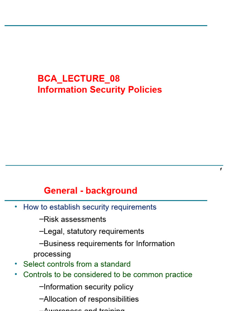 Lecture 08 BCA387&BCO327 Policies | PDF | Information Security | Access Control